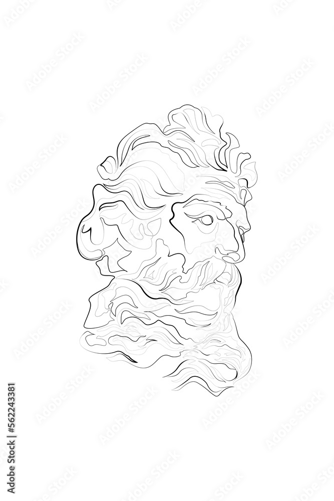Zeus, God of thunder, sculpture, Printable One Line Drawing, One line ...