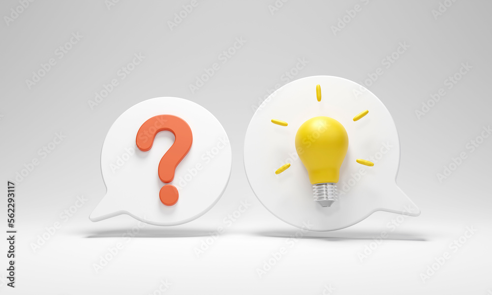 Questions and ideas icon in speech bubble on white background. Problem ...