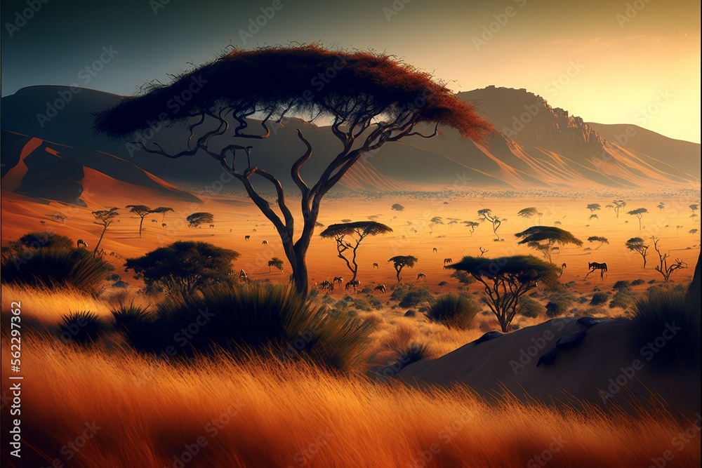 Breathtaking Savanna: A Beautiful Artistic Designer Illustration of a ...