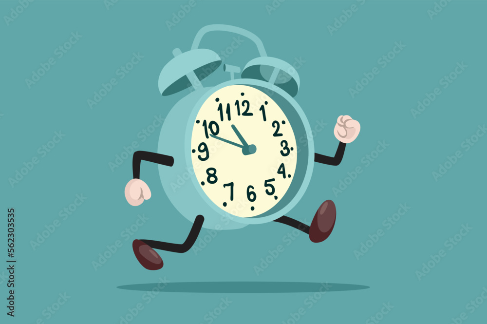 Anthropomorphic Cartoon Clock Running Away Vector Concept Illustration ...
