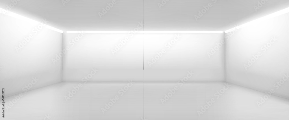 Empty room with white walls inside. Perspective view of modern office ...