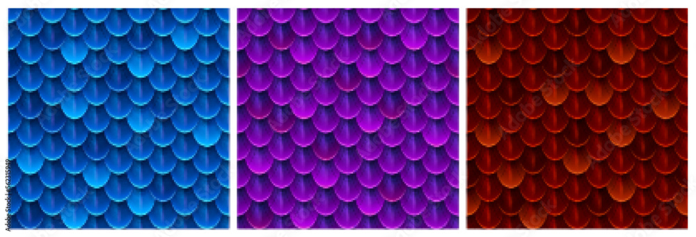 Textures of dragon scale, snake skin. Seamless patterns of blue, purple ...