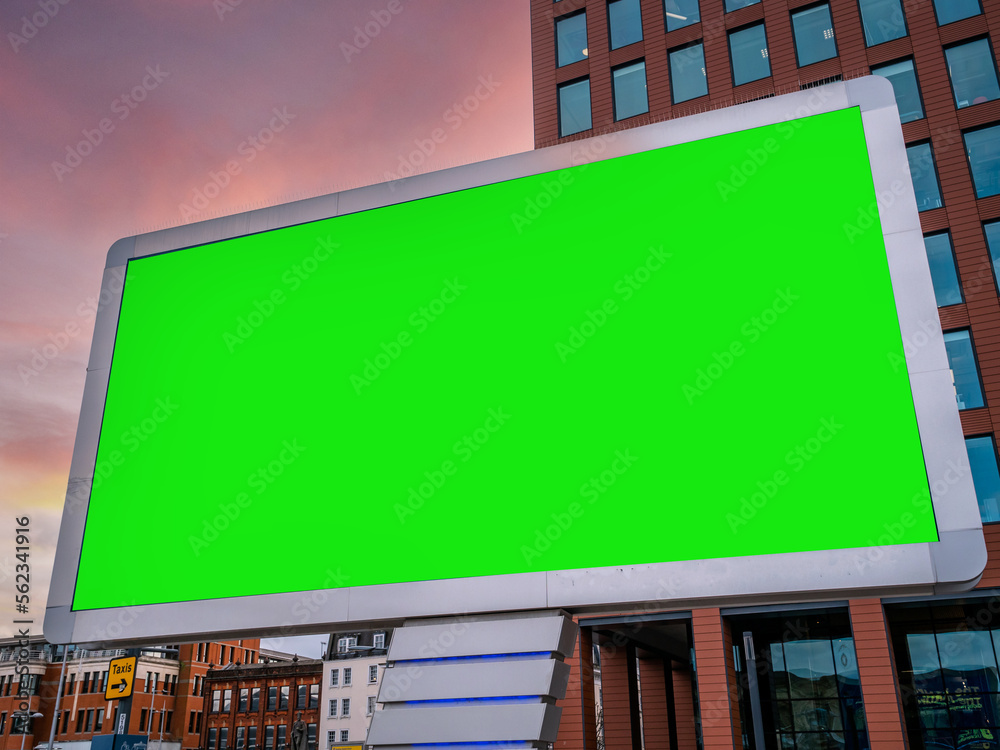 Large Green Screen Advertising Board - City Street scene showing high ...