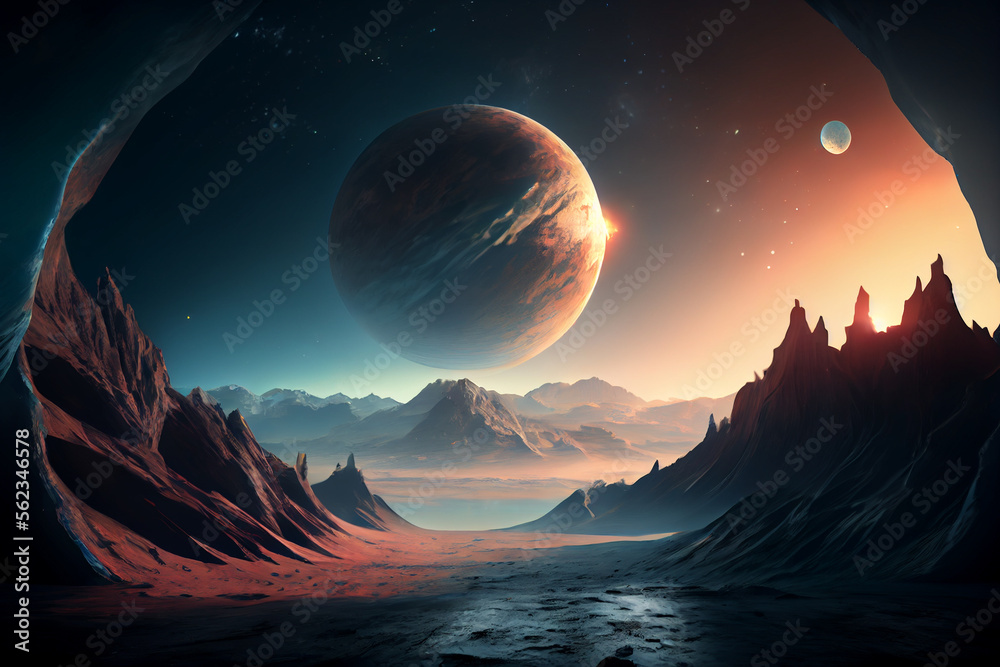 Sci-fi Background, alien planet in a different Galaxy Stock ...