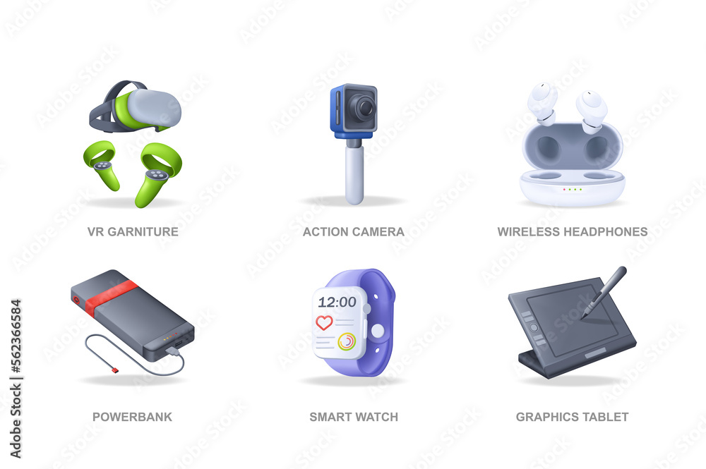 Gadgets 3D icons set in modern design. Pack isolated elements of vr ...
