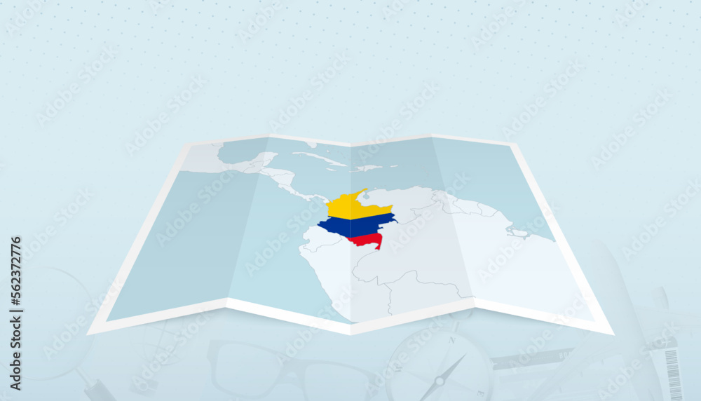 Map of Colombia with the flag of Colombia in the contour of the map on ...