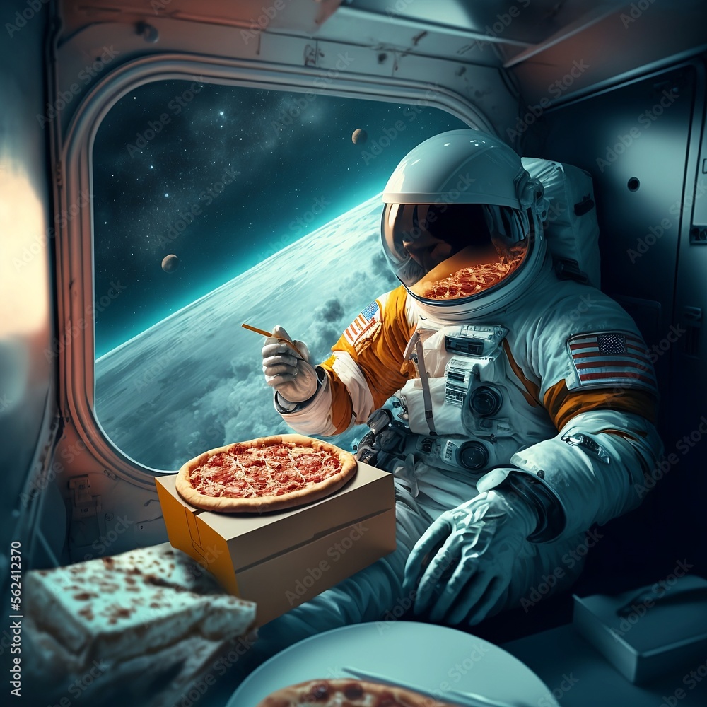 Astronaut ordering food from space, space traveling, astronaut eating ...