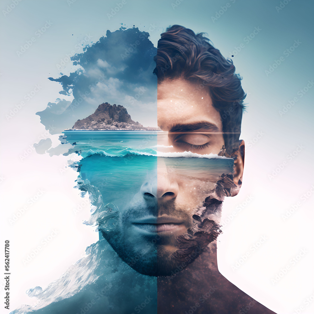 Man Face Sea and Beach. Generative AI. Natural Water and Ocean Theme ...