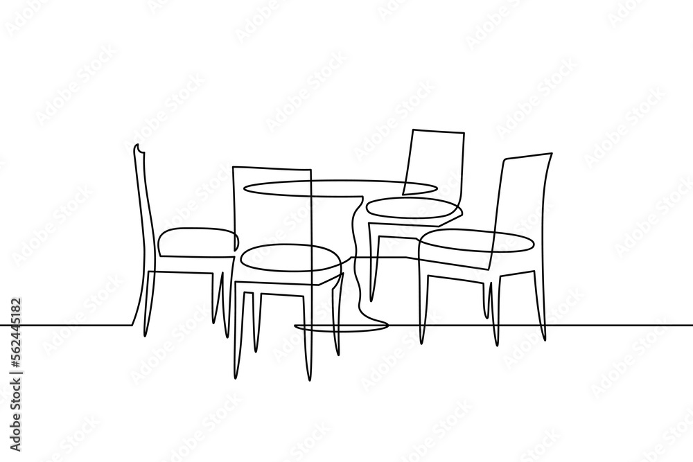 Vector de Stock Dining table and chairs in continuous line art drawing ...