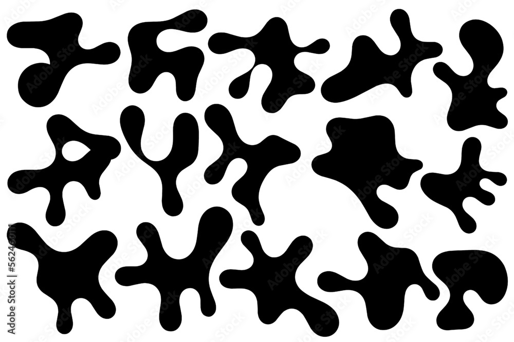 Big set of organic abstract random blob shapes. Fluid irregular forms ...