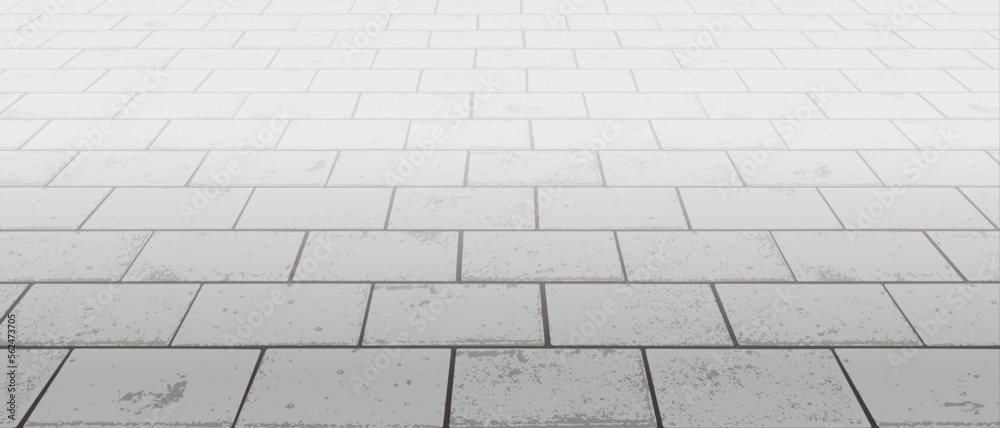 Vanishing perspective concrete interlocking block floor pavement vector background with texture ...