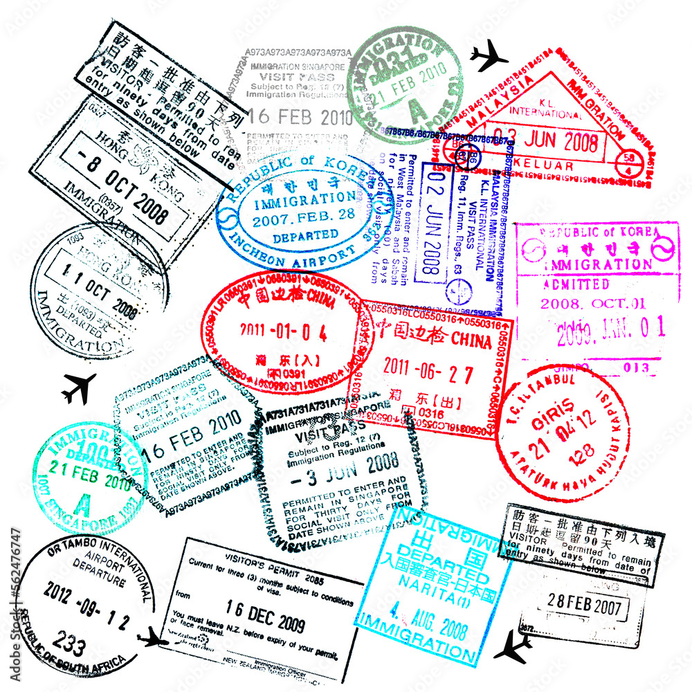 Photo of passport visas stamps on white or transparent background ...