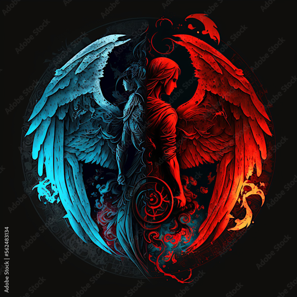 Yin yang design with devil and angel. Concept of duality, oposition. Ai ...