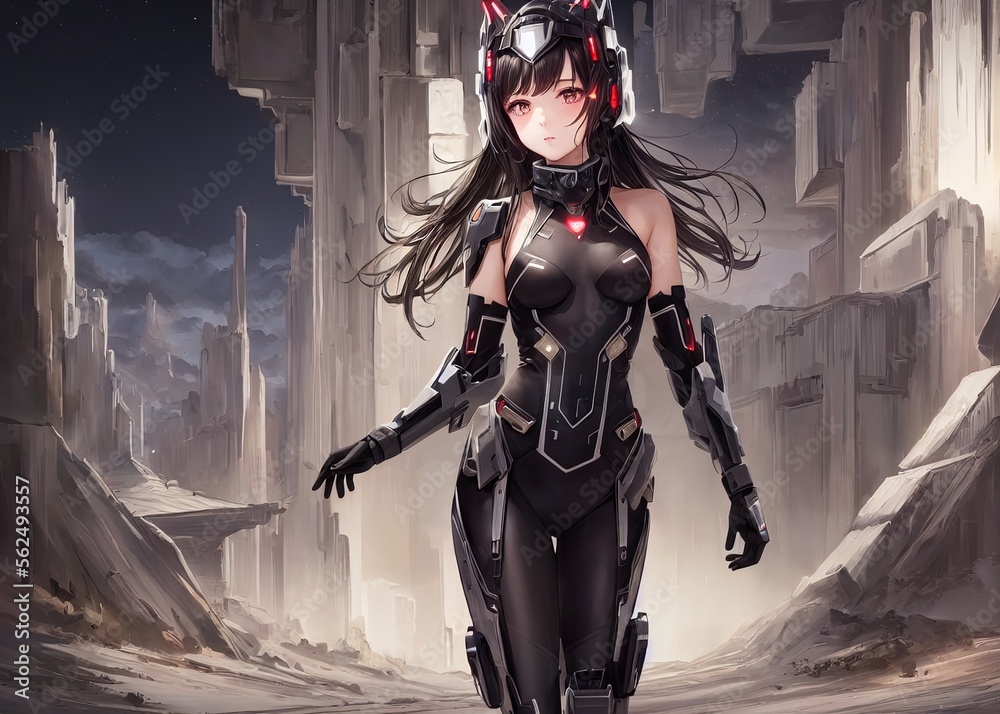 moody anime girl in a futuristic suit の Stock イラスト | Adobe Stock