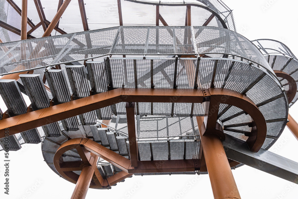 Massive industrial steel construction with stainless metal railing and ...