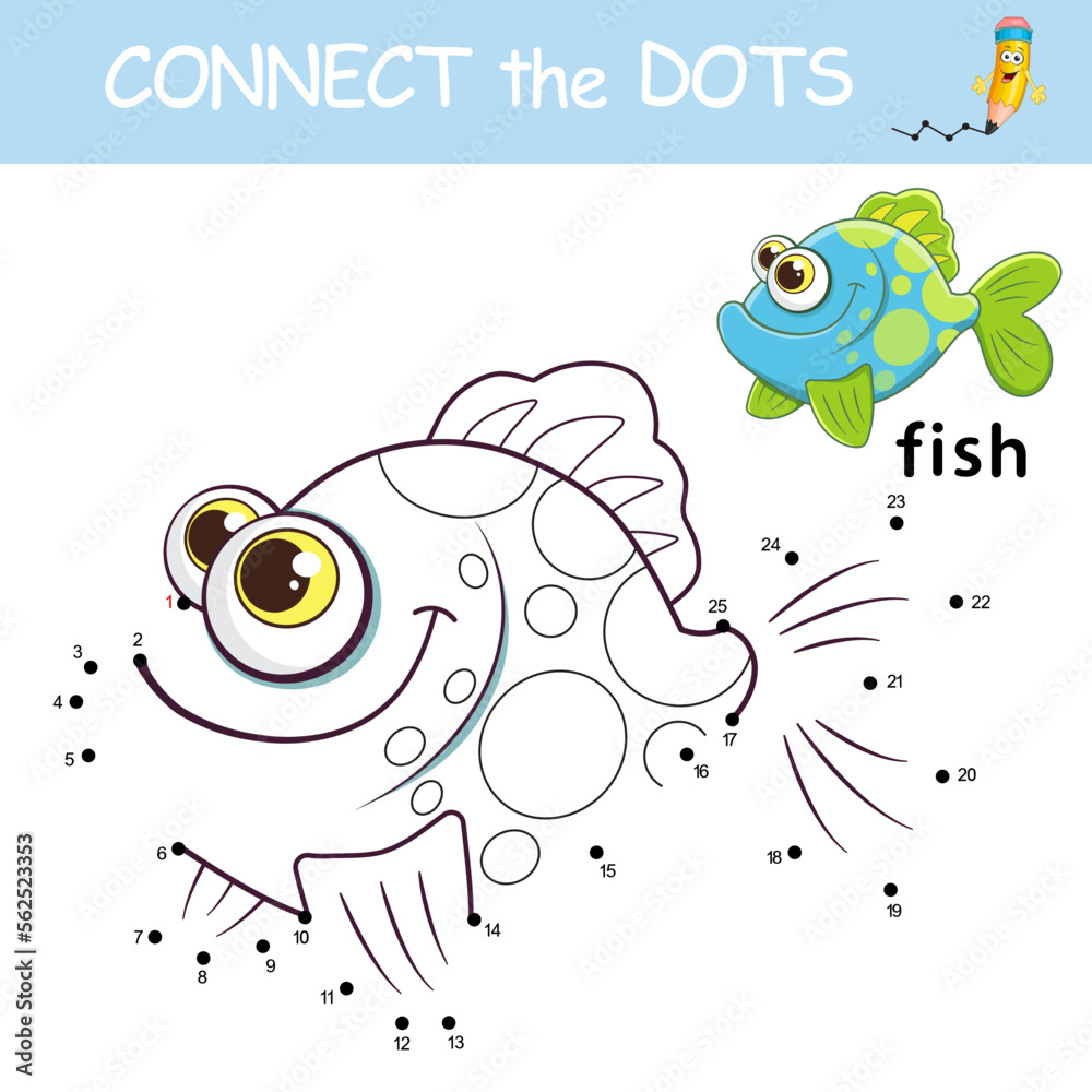 Vektor Exotic Fish. Dot to dot Game with answer. Connect the dots by ...