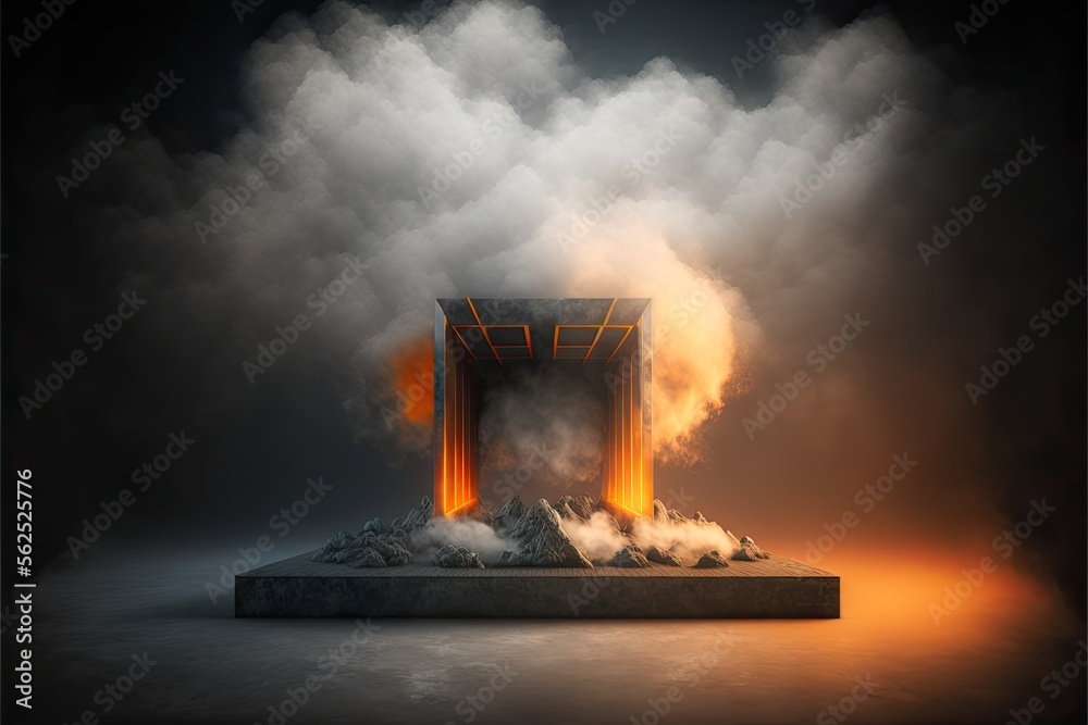 futuristic empty podium stage with Smoke and neon light generative ai ...