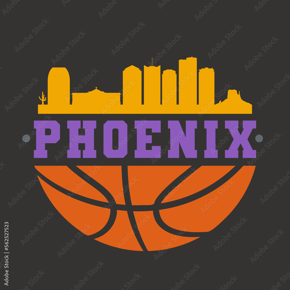 Phoenix, AZ, USA Basketball Skyline City Silhouette Vector. Basket ...