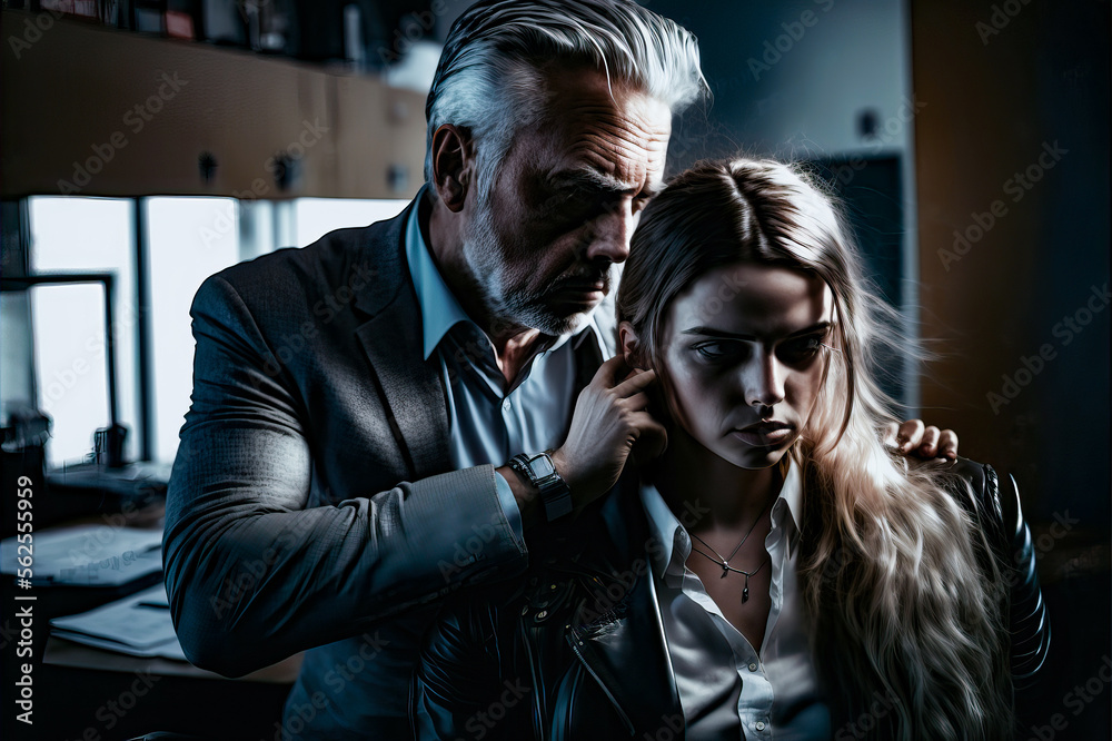 Sexual harassment metoo image of a young beautiful employee abused in ...