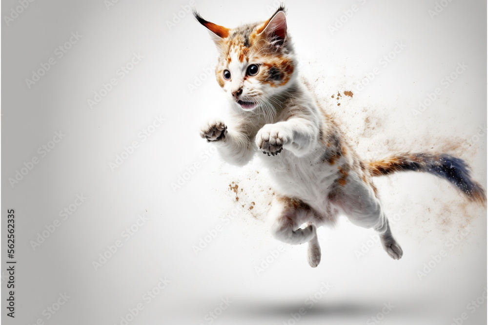 cat jump on white background, full body with free space, Made by AI ...