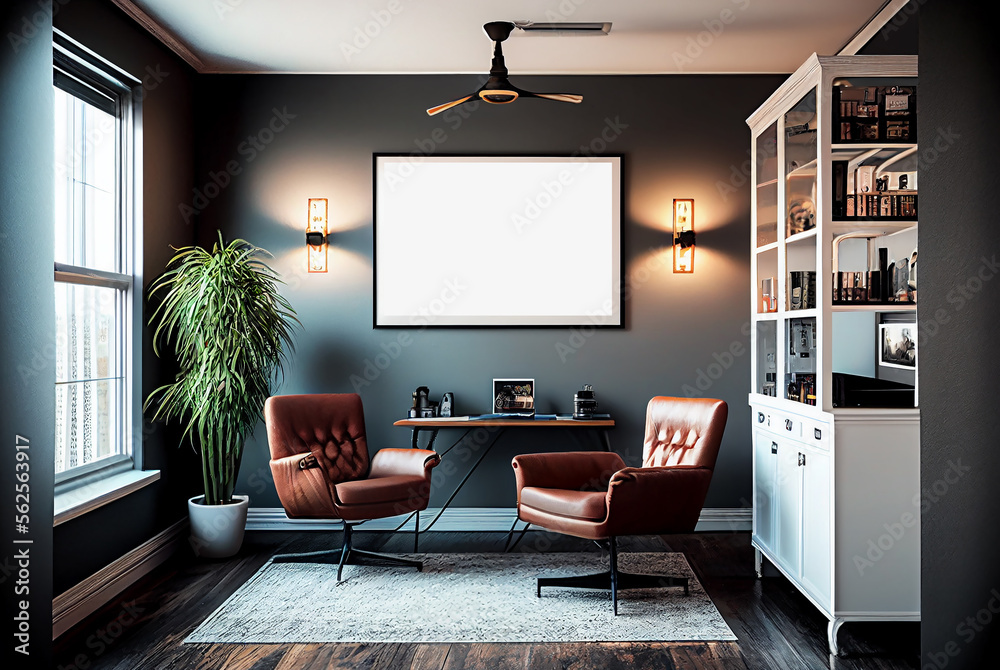 Mockup horizontal frame office meeting room home interior classic ...