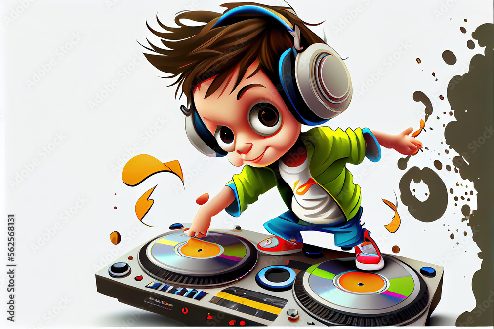 Ilustración de Stock cool kid dj cartoon,generative ai | Adobe Stock