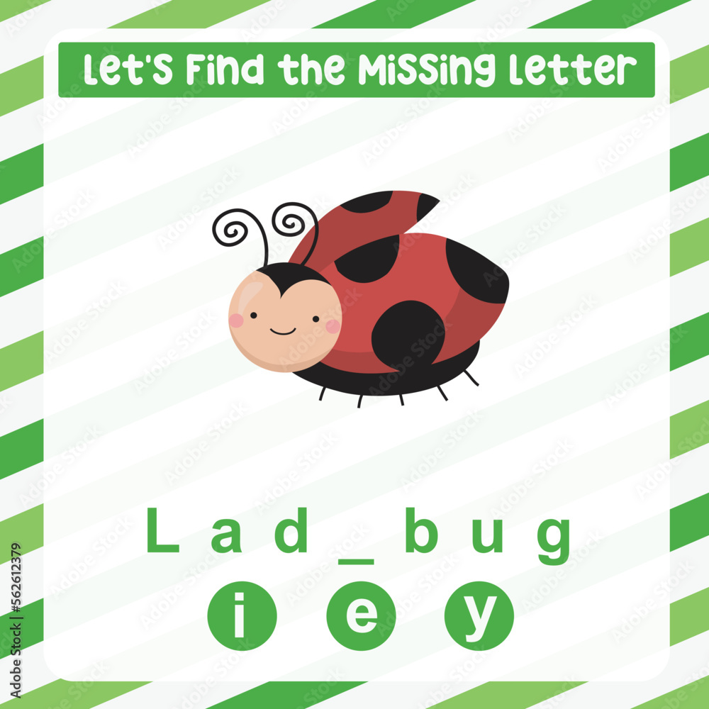 Stock-Vektorgrafik „Find the missing letter cute ladybug worksheet for ...