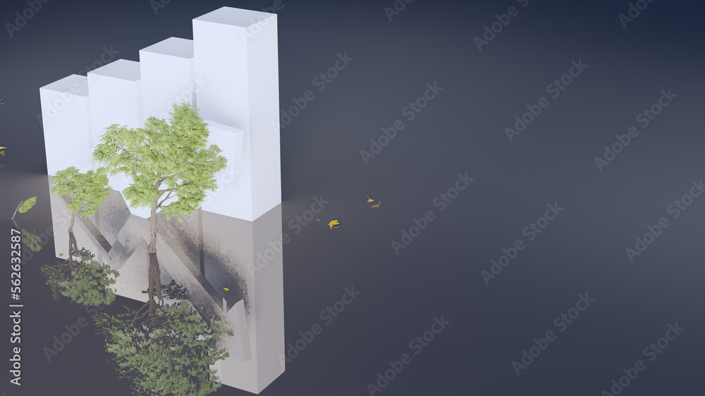 White color 3d financial business chart with growing trees with ...