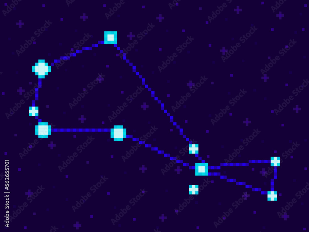 Piscis Austrinus constellation in pixel art style. 8-bit stars in the ...