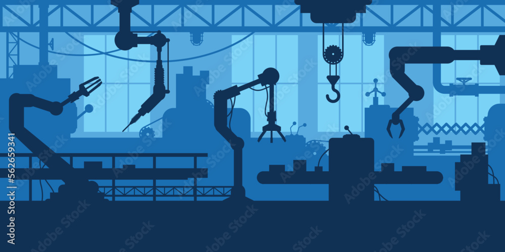 Factory interior silhouette. Car manufacturing process, industrial ...