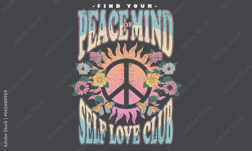 Find your peace of mind. Peace sign with sun graphic print design for t ...