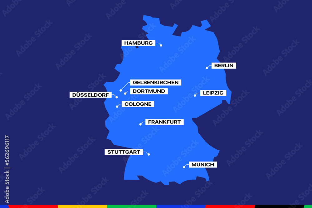 Vector map of Germany with cities hosting the European Football ...