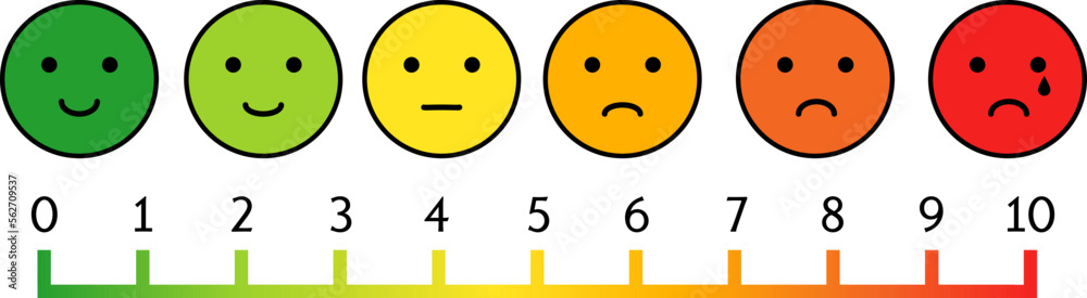 Printable pain scale chart on isolated background. Vector illustration ...