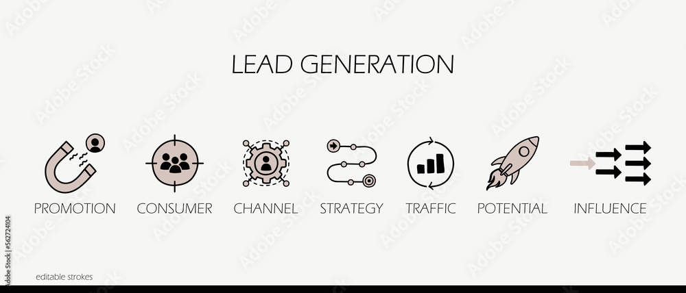 hand drawn icon set of marketing lead generation. background of ...