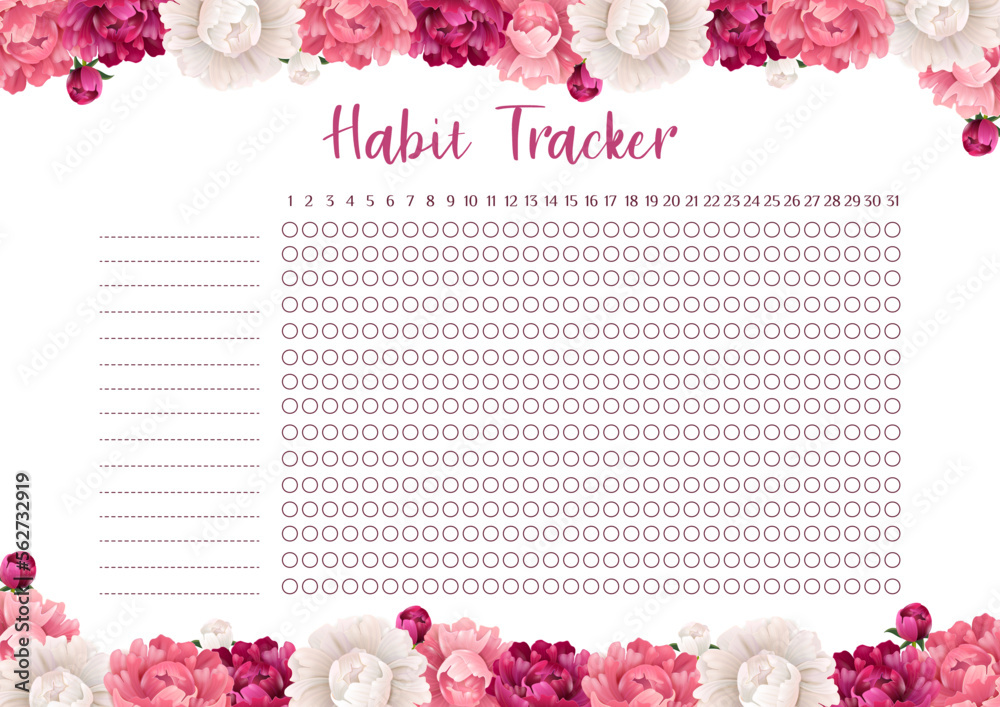 Vector Modern habit tracker printable template with colorful elements ...