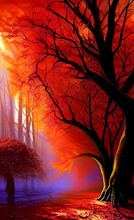 Red Trees At Night Free Stock Photo - Public Domain Pictures