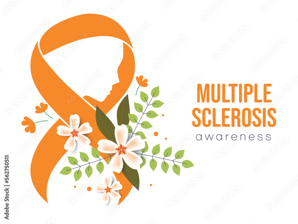 Multiple sclerosis ribbon awareness poster with an orange bow. Central ...