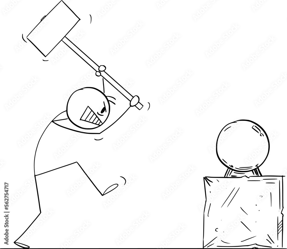 Person With Hammer Trying to Destroy Glass Ball, Vector Cartoon Stick ...