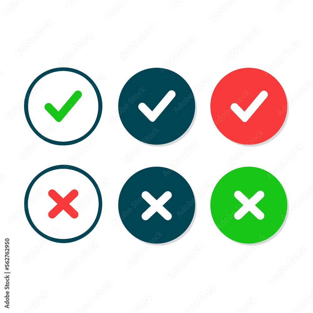 Checkmark and check icon. approve or deny line art vector color icon ...