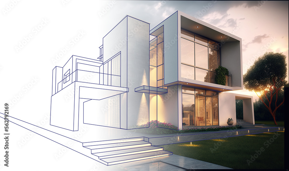 3D Render Modern Architecture Design on Isolated background, Luxury ...