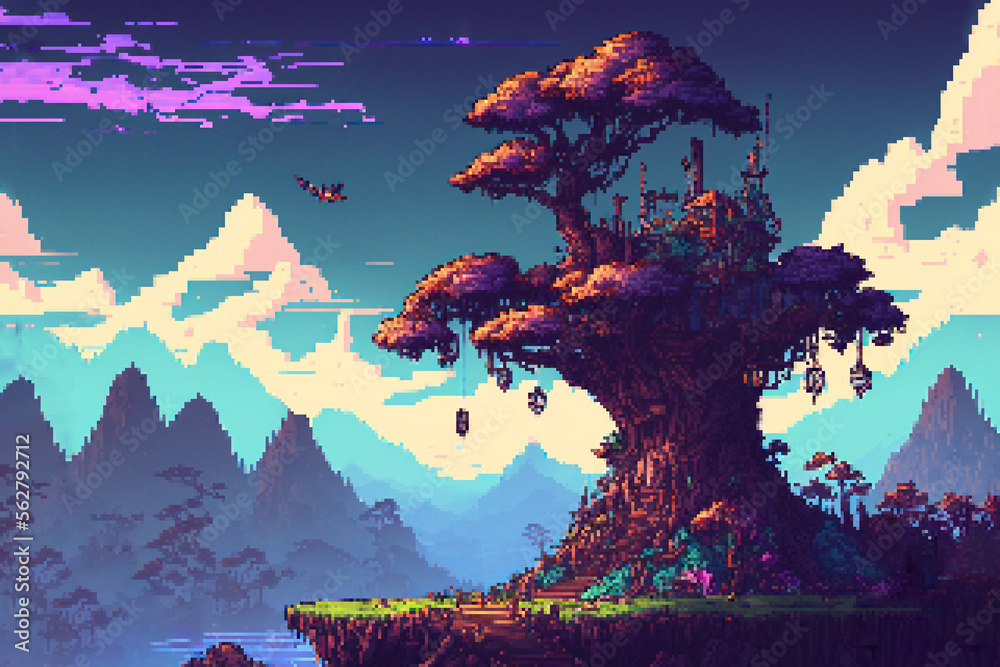Wallpaper of Pixelated Giant Tree, 4K Landscape Stock Illustration ...