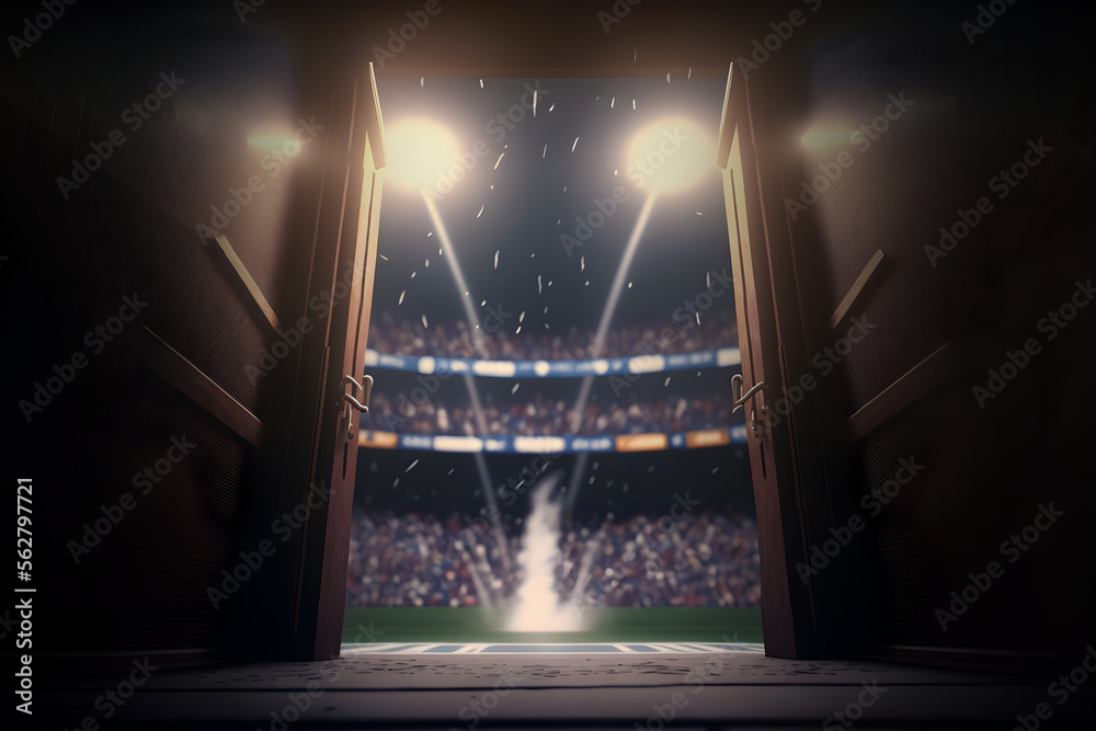 Cinematic Football Stadium entrance through tunnel, generative ai Stock ...