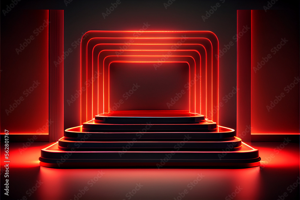 Red neon futuristic lighting stage and platform, Generated ai Stock ...