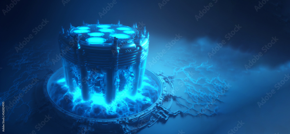 Nuclear reactor core powered with blue glow water, caused by Cherenkov ...