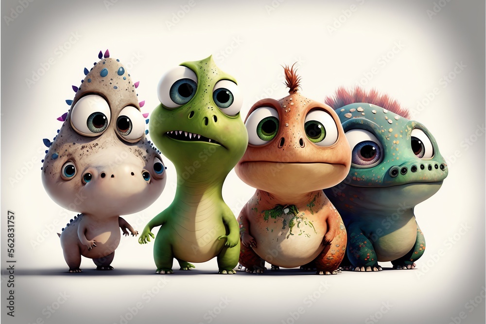 Set of adorable baby cartoon dinosaurs characters illustration. Cute ...