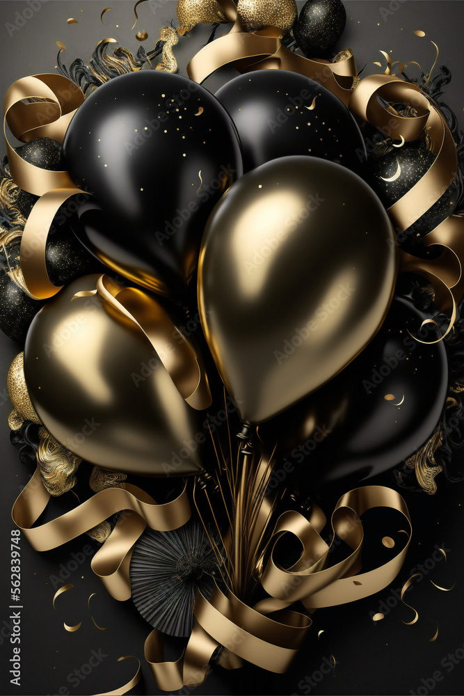 Stock-Illustration „A Bunch of Black and Gold Balloons on a Black ...