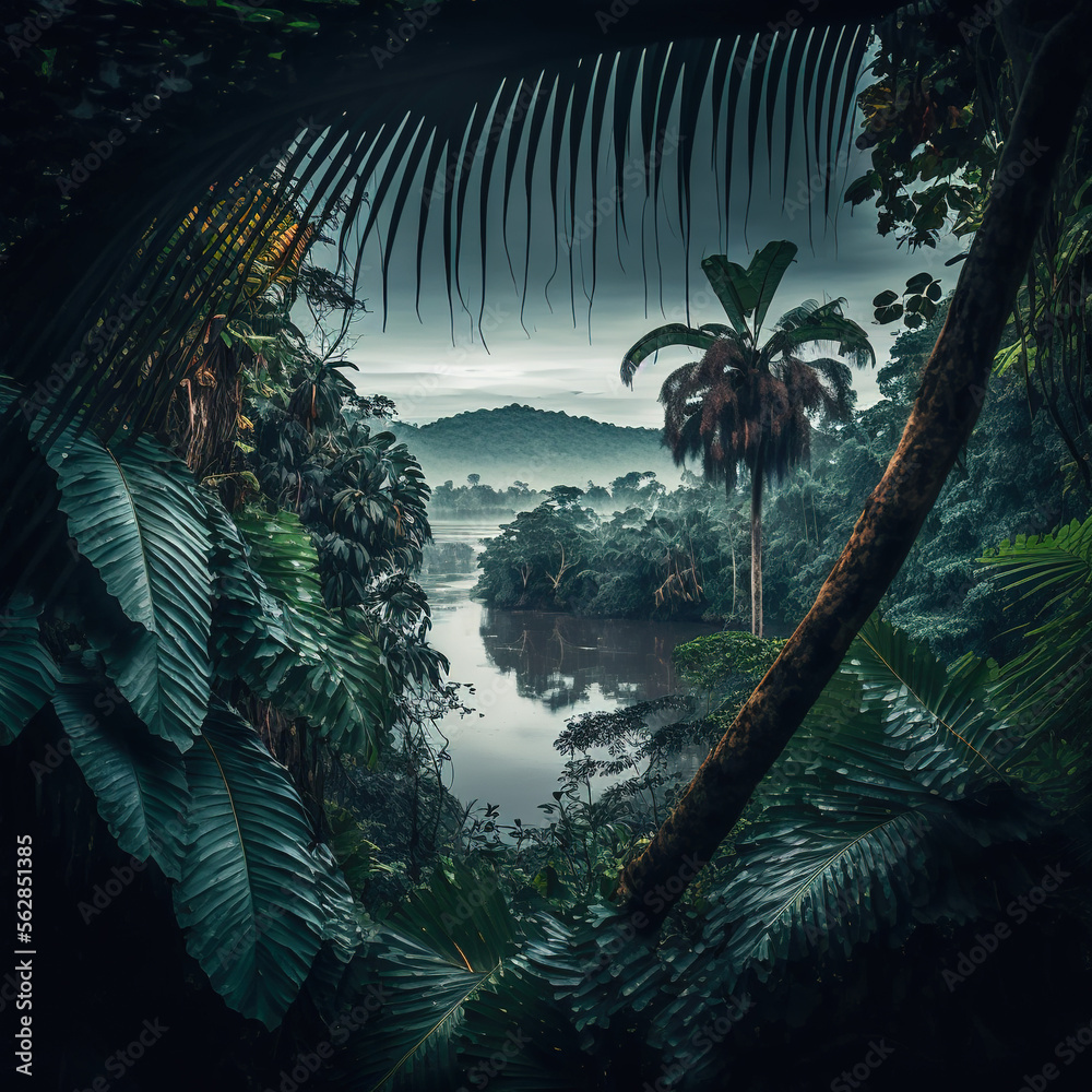 Amazon Rainforest Landscape-Generative AI Stock Illustration | Adobe Stock