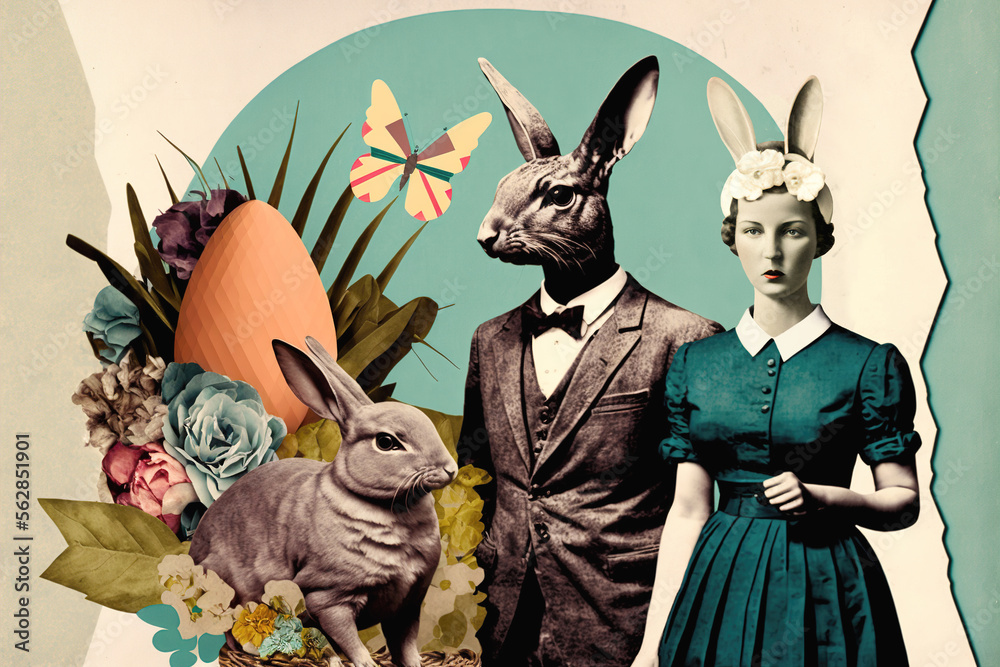 Vintage style Easter collage. Funny retro scrapbooking background ...