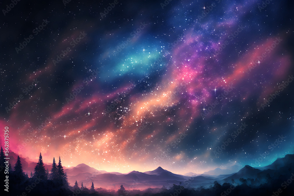 Galaxy landscape background. Night sky with stars wallpaper. Generative ...