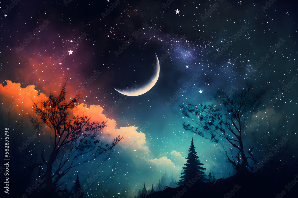 Galaxy landscape background. Night sky with stars wallpaper. Generative ...